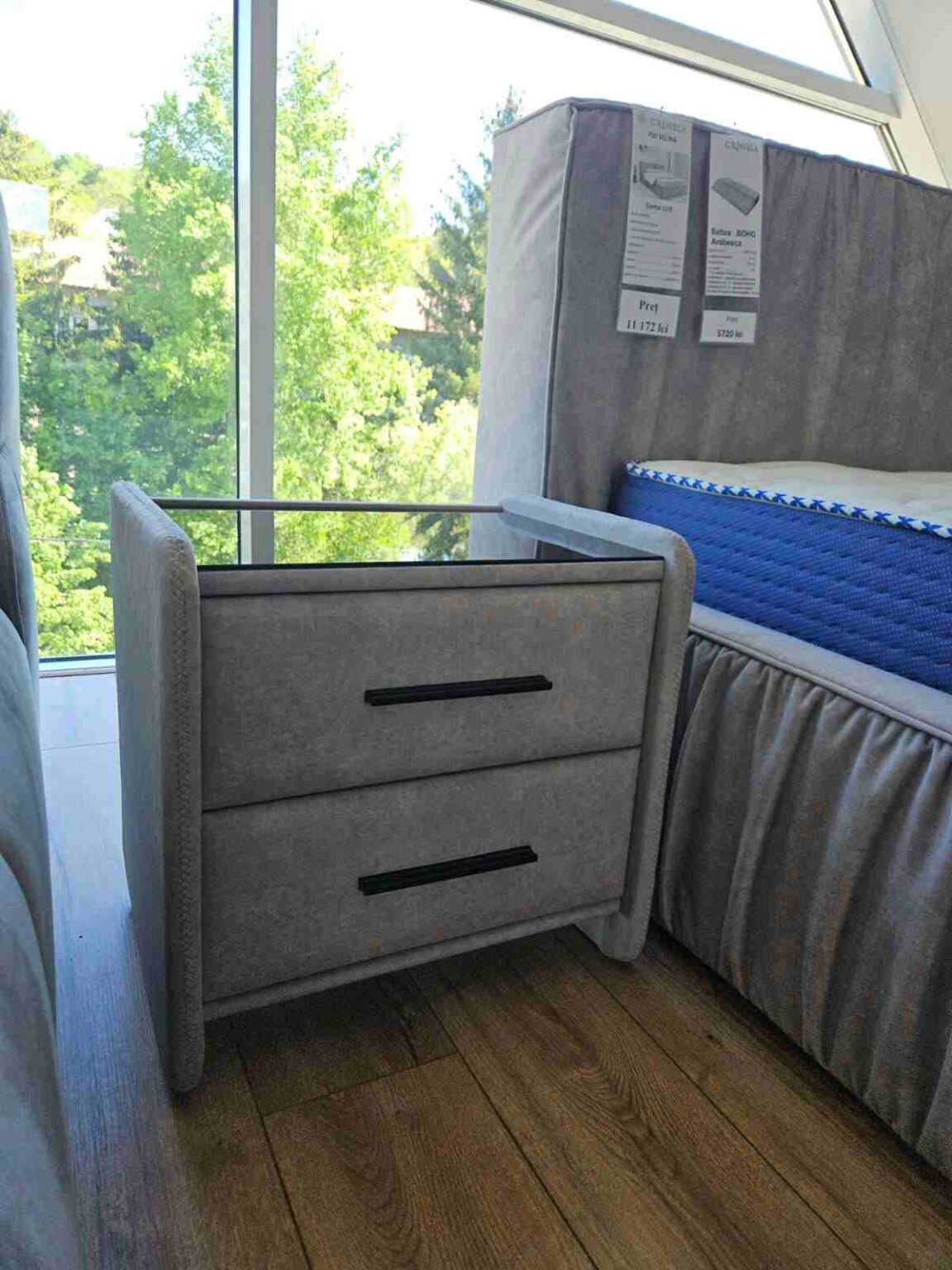Noptiera Tapițată cu Sticla Emma | Moldova Ecohome.md
